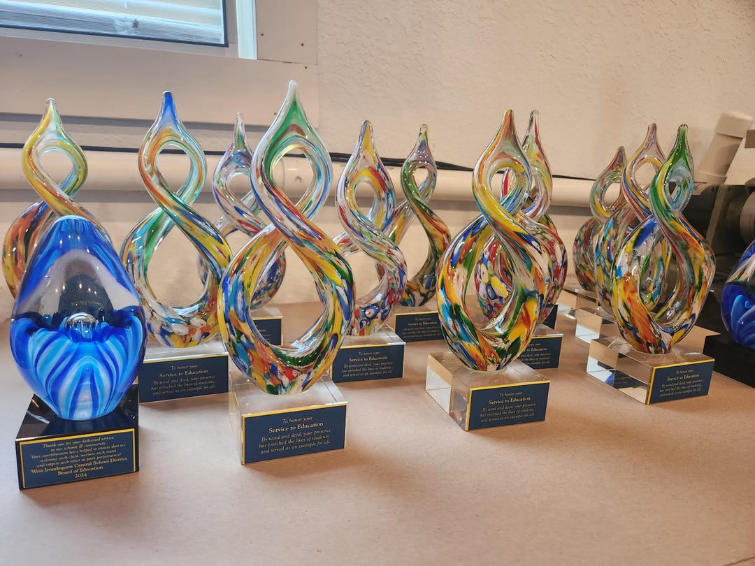 Helix Shaped Art Glass Award Multicolor Trophy – Custom Engraved Base ...