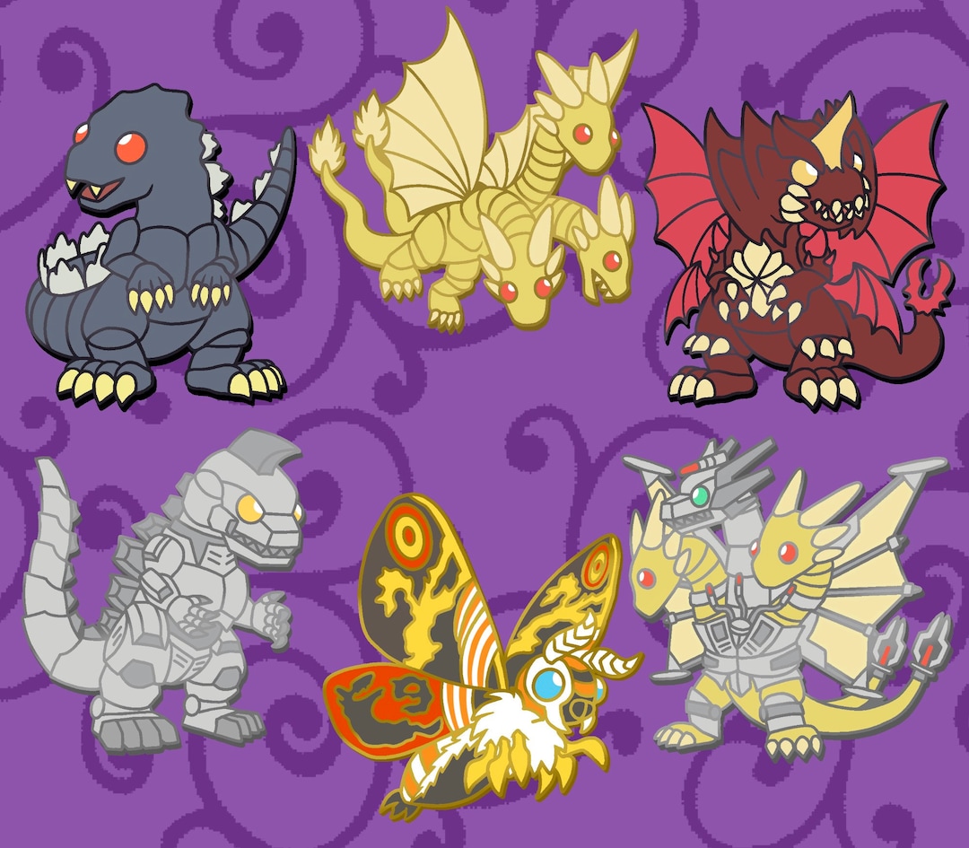 Godzilla Pin - Mothra Pin - King Ghidorah Pin - Mechagodzilla - Mecha ...