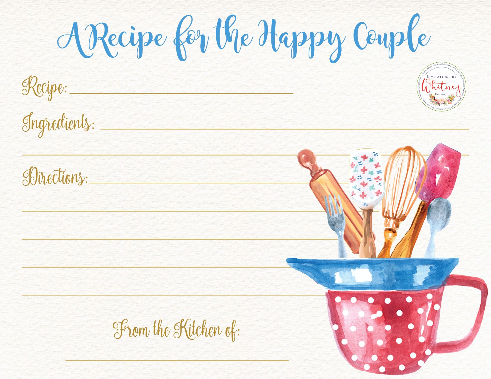 Recipe Card Recipe Card Design Stock the Kitchen Shower | Etsy