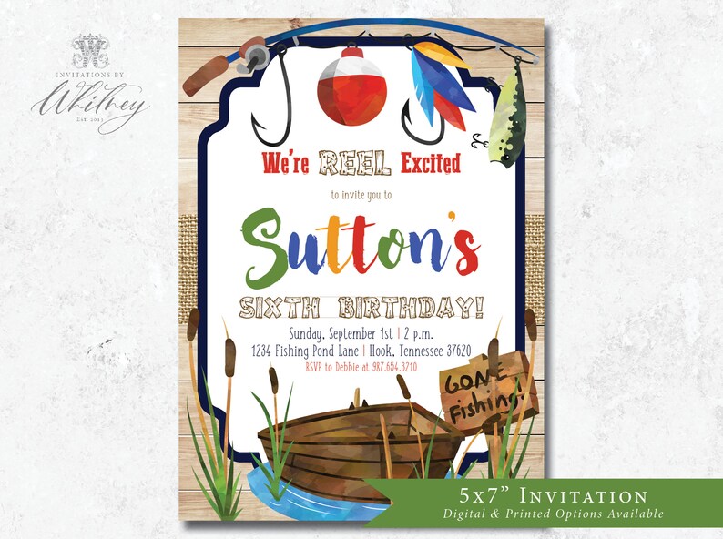 Fishing Birthday Invitation Gone Fishing Invitation Reel | Etsy