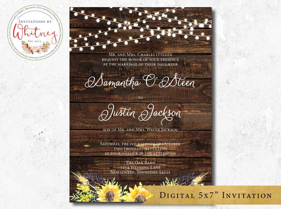 Sunflower Wedding Invitation, Rustic Wedding Invitation, Country ...