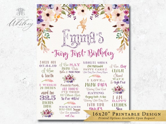 Fairy First Birthday Milestone Sign Fairy Birthday Party - Etsy