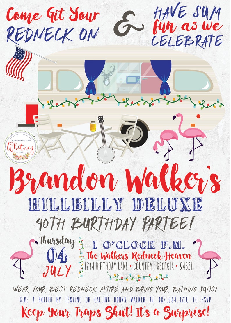 Redneck Birthday Invitation Trailer Birthday Invitation - Etsy