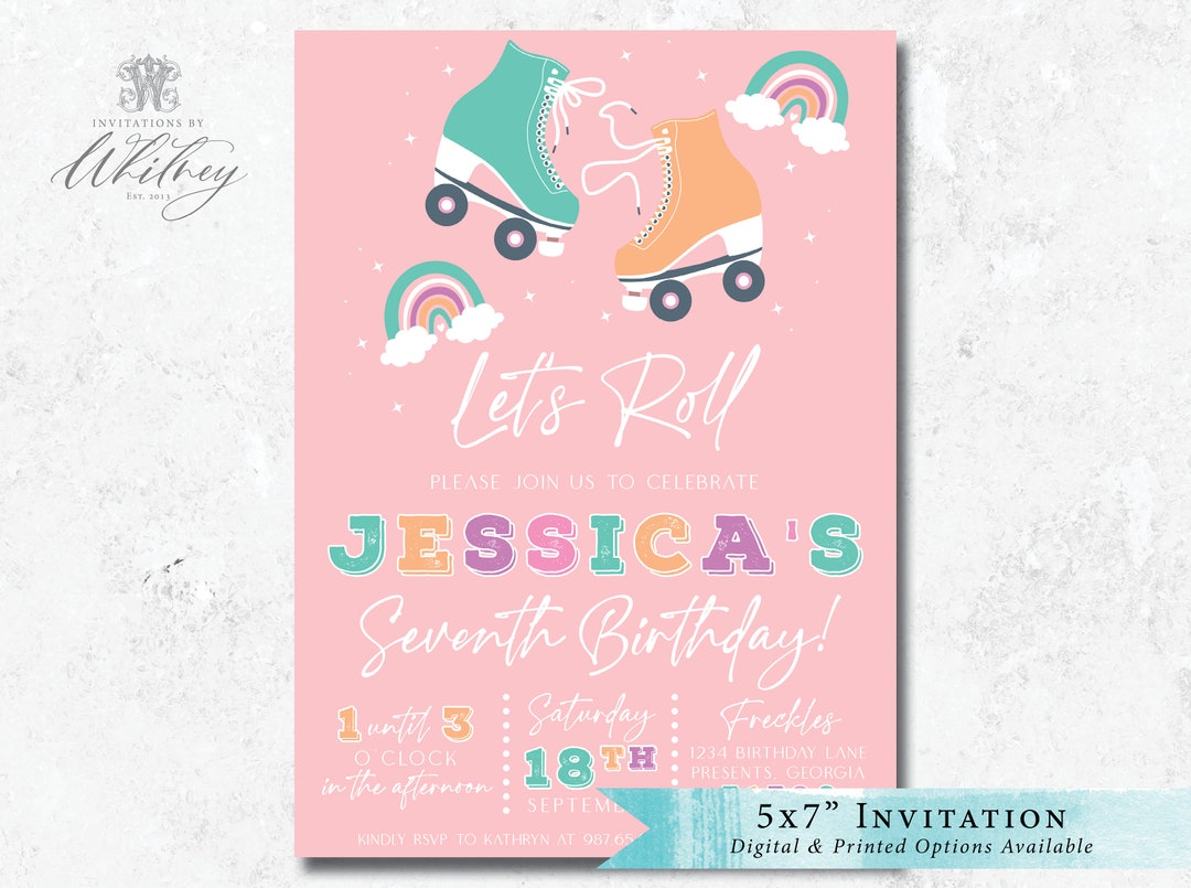 Let's Roll Invitation, Roller Skating Invitation, Skating Rink ...