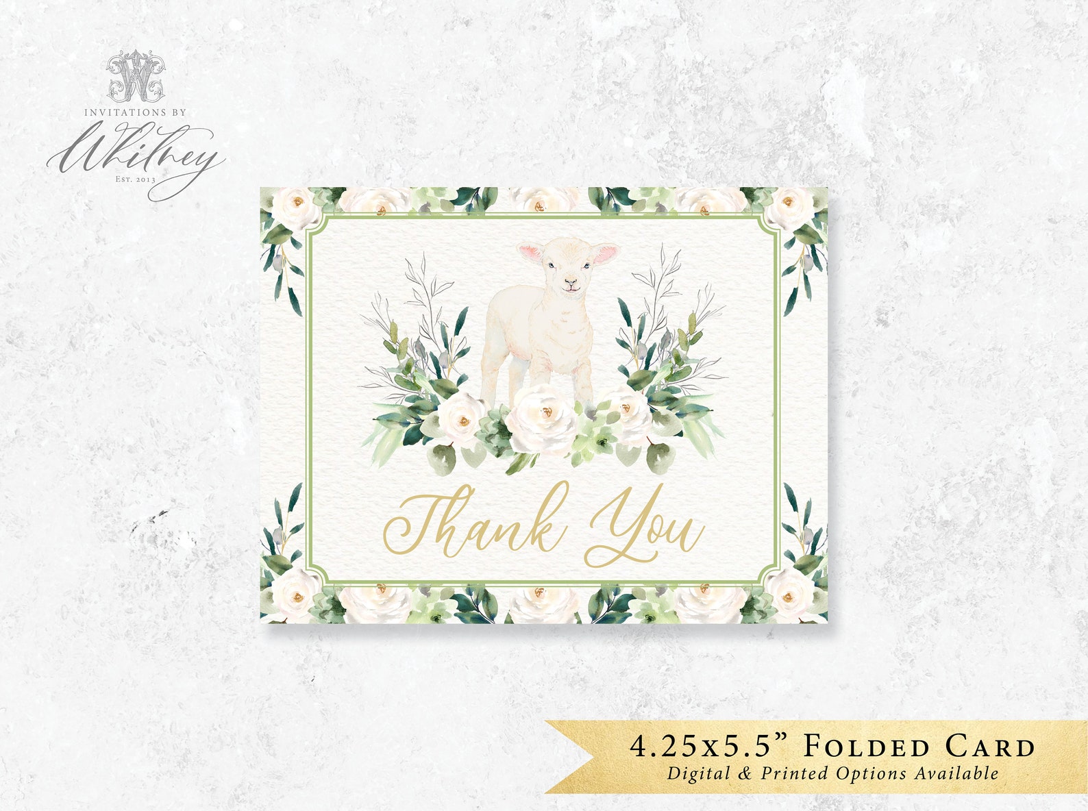 Thank You Card, Baby Lamb Baby Shower Thank You Card, Lamb Thank You ...