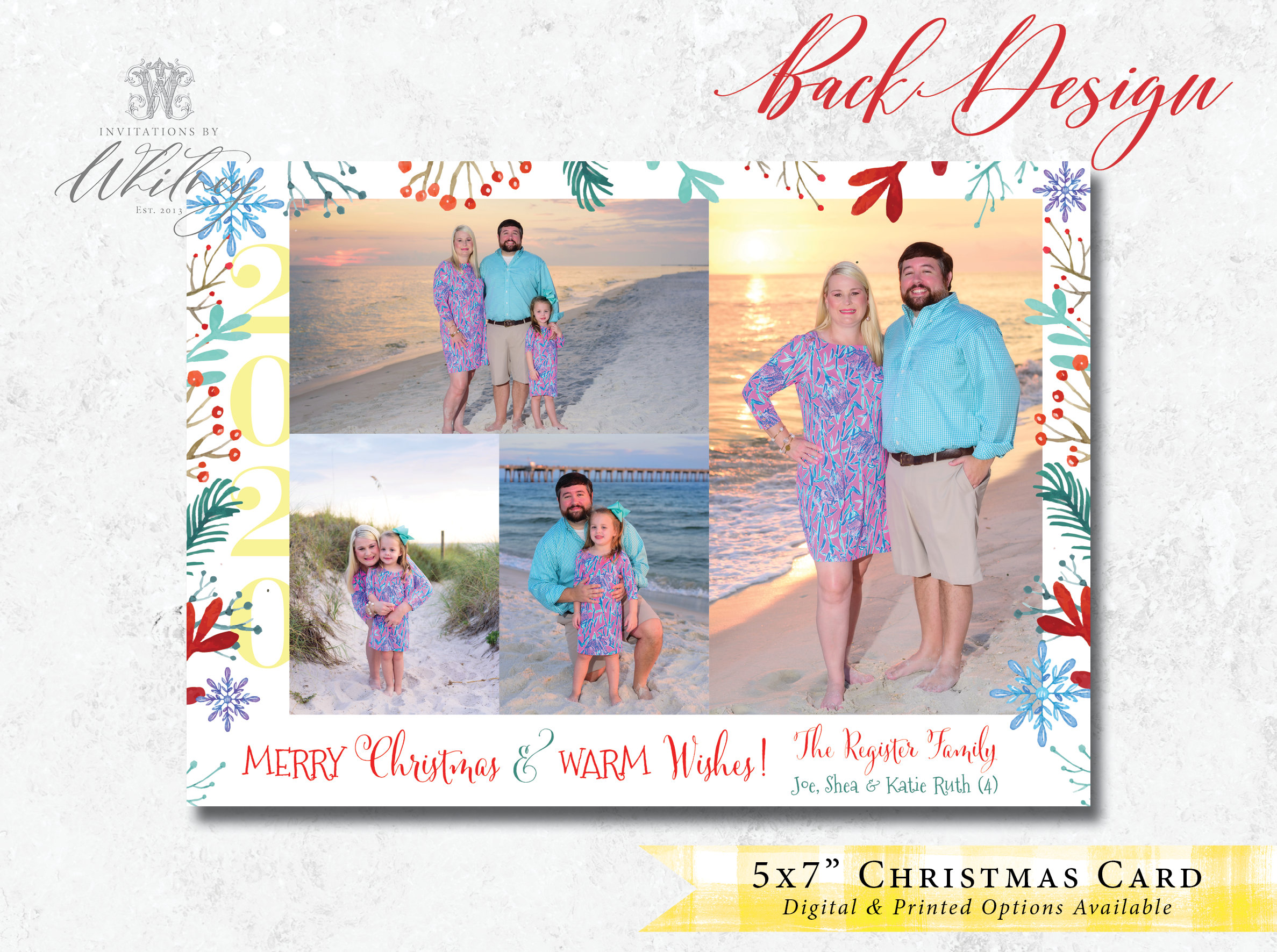 Beach Christmas Card, Dashing Through the Sand, Christmas Card Design ...