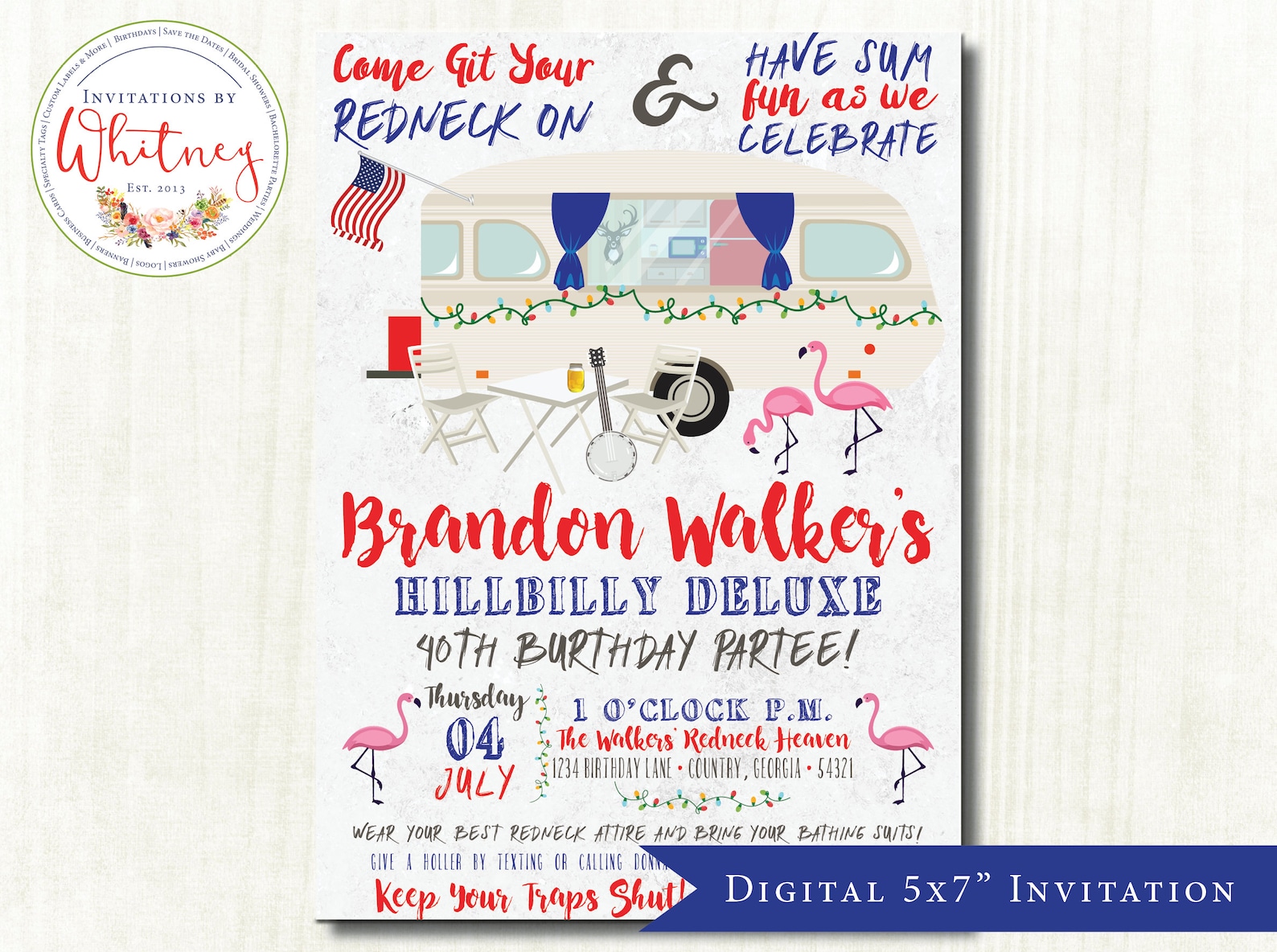 Redneck Birthday Invitation, Trailer Birthday Invitation, Hillbilly ...