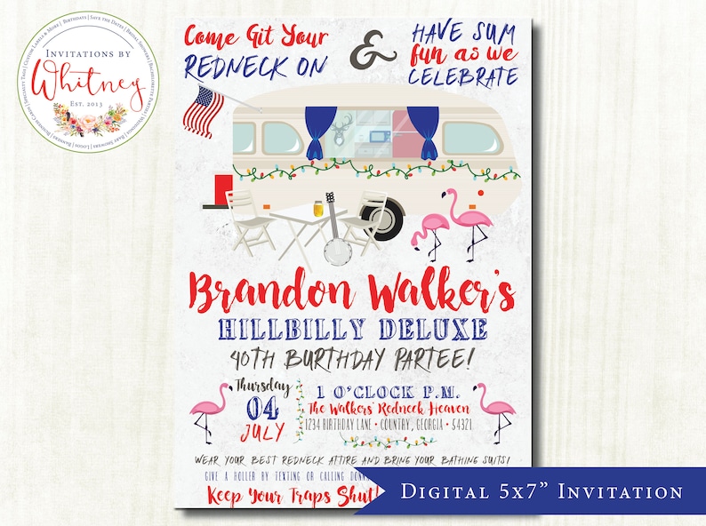 Redneck Birthday Invitation, Trailer Birthday Invitation, Hillbilly ...