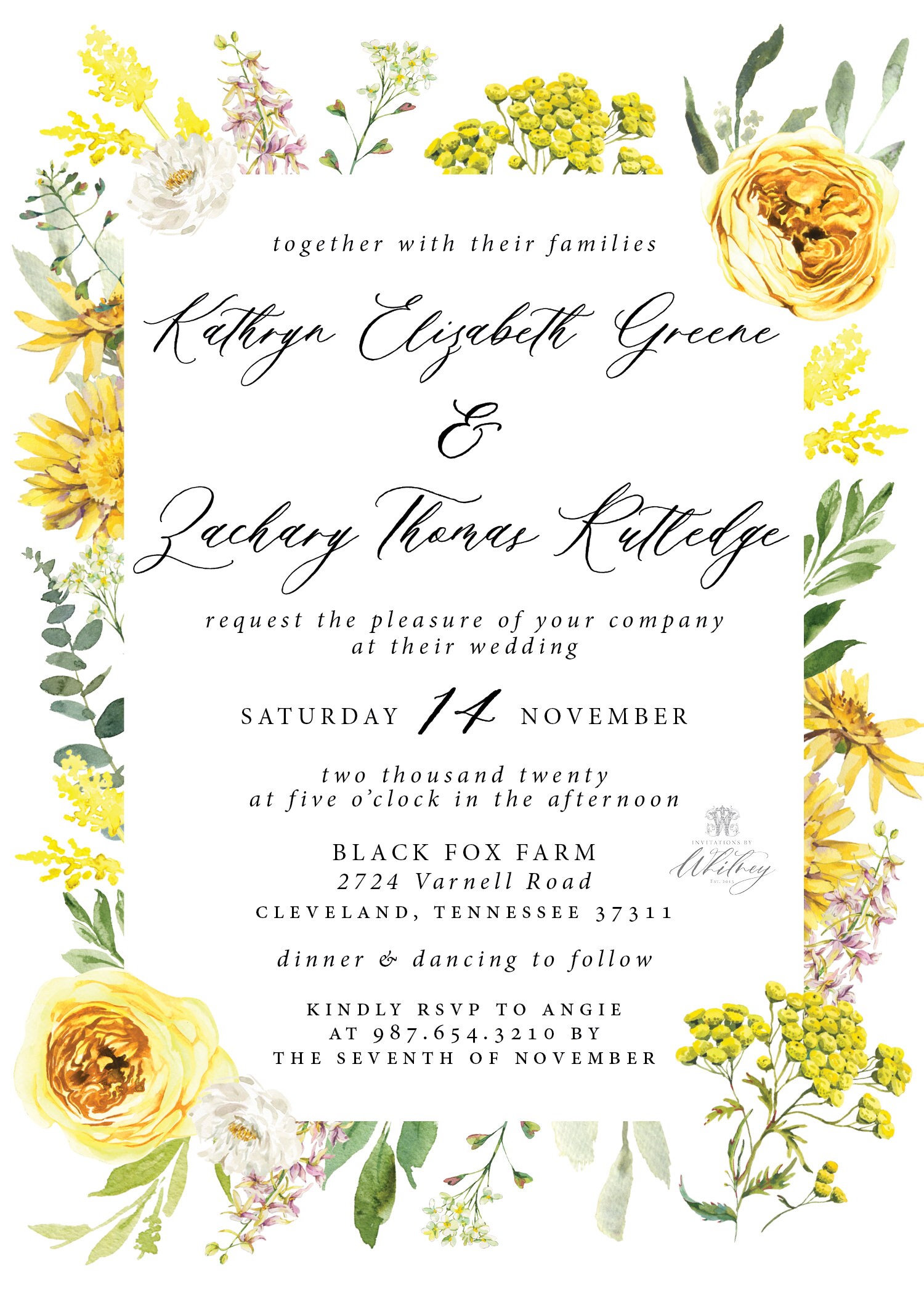 Yellow Floral Wedding Invitation Yellow Wildflower Wedding - Etsy