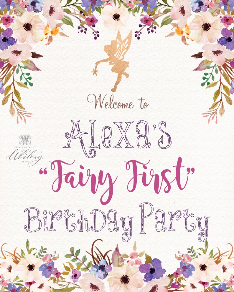 Fairy First Birthday, Welcome Sign, Fairy Birthday Party Welcome Sign ...