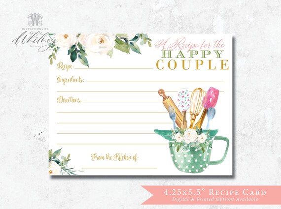 Recipe Card Recipe Card Design Stock the Kitchen Shower | Etsy