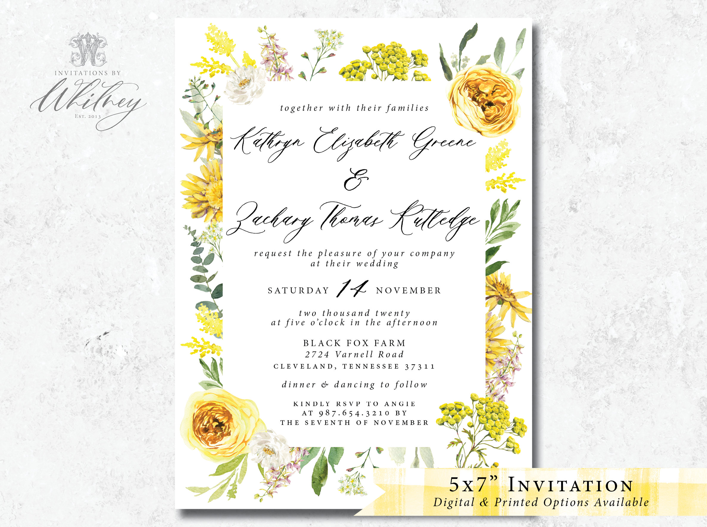 Yellow Floral Wedding Invitation Yellow Wildflower Wedding - Etsy