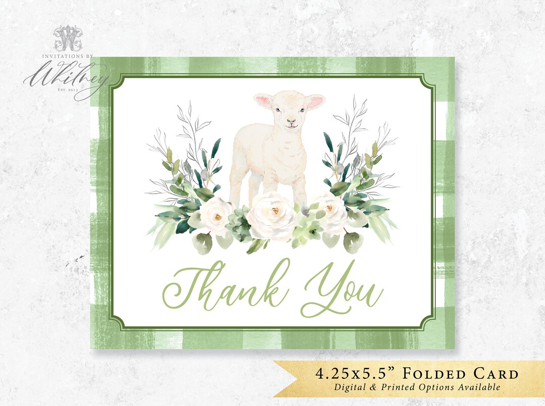 Thank You Card, Baby Lamb Baby Shower Thank You Card, Lamb Thank You ...