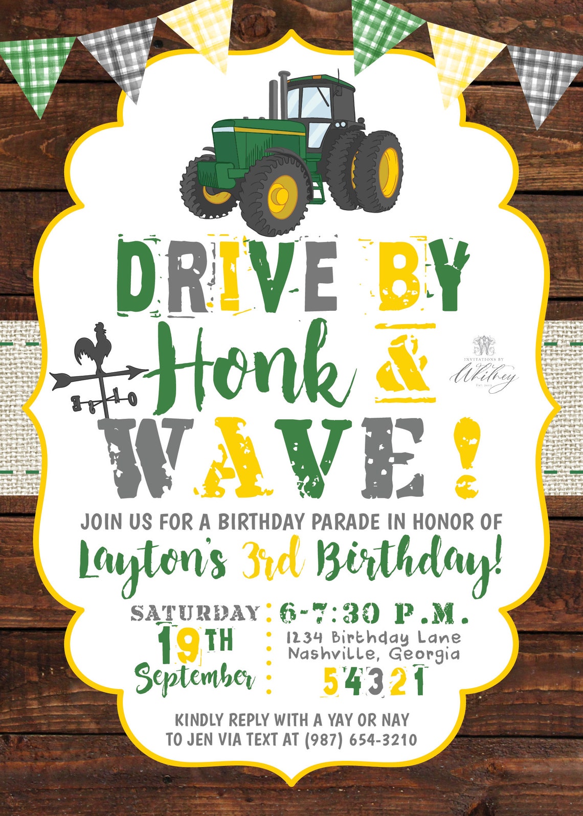Tractor Party Invitation Tractor Birthday Invitation Drive | Etsy