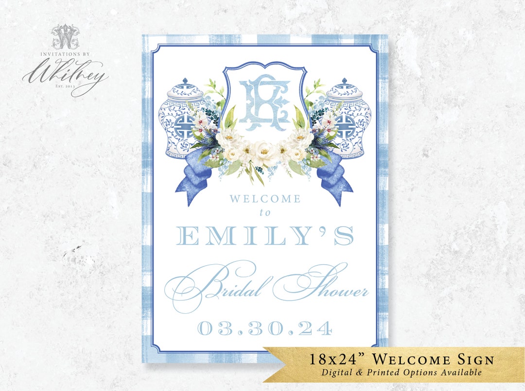 Chinoiserie Bridal Shower Welcome Sign, Grandmillennial Welcome Sign ...