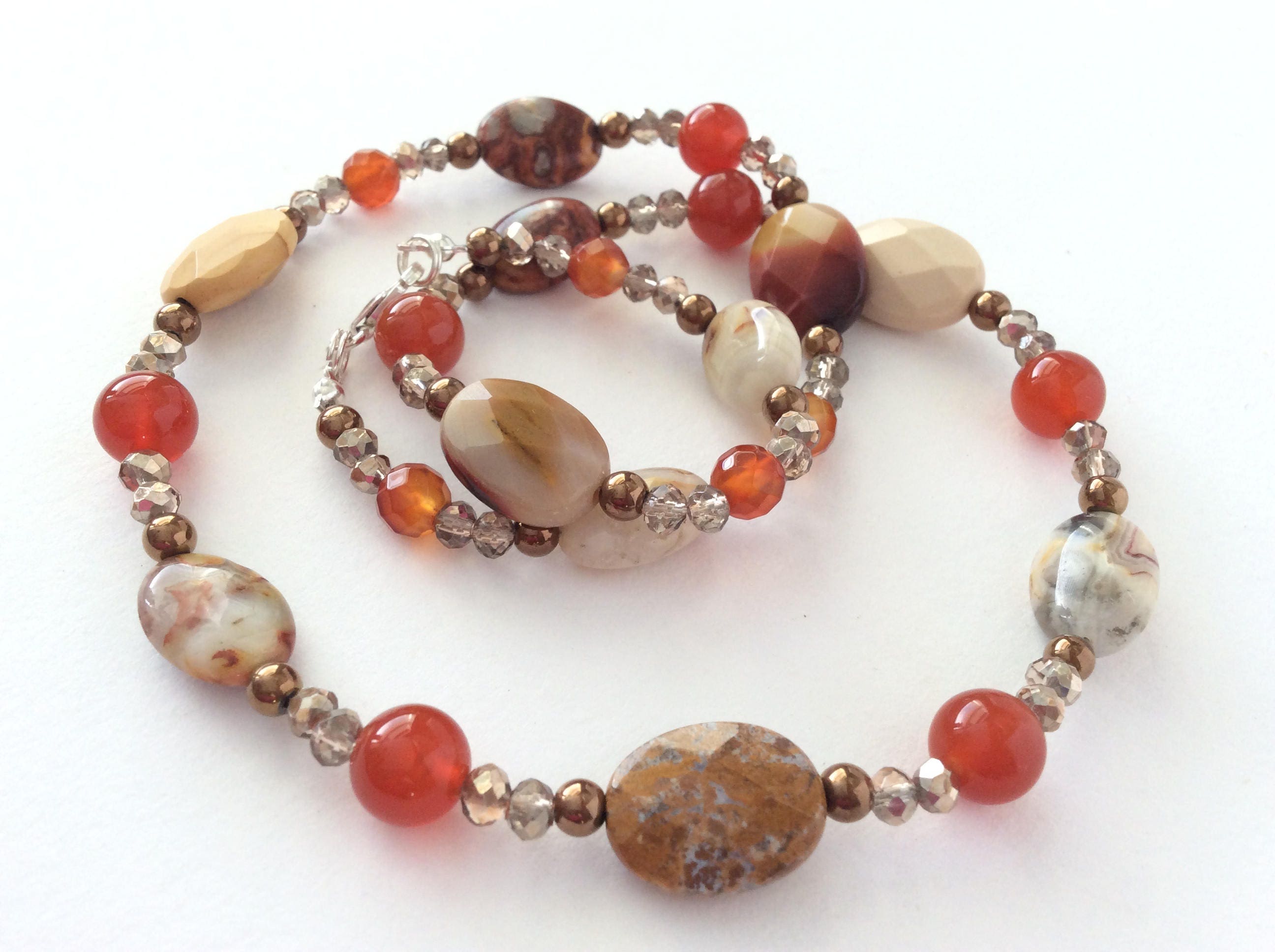 Carnelian, Crazy Agate, Mookaite and Gold Crystal Gem Necklace - Etsy ...