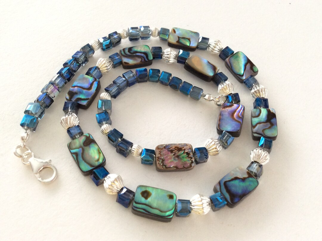 Paua Shell, Crystal and Sterling Silver Bead Necklace - Etsy