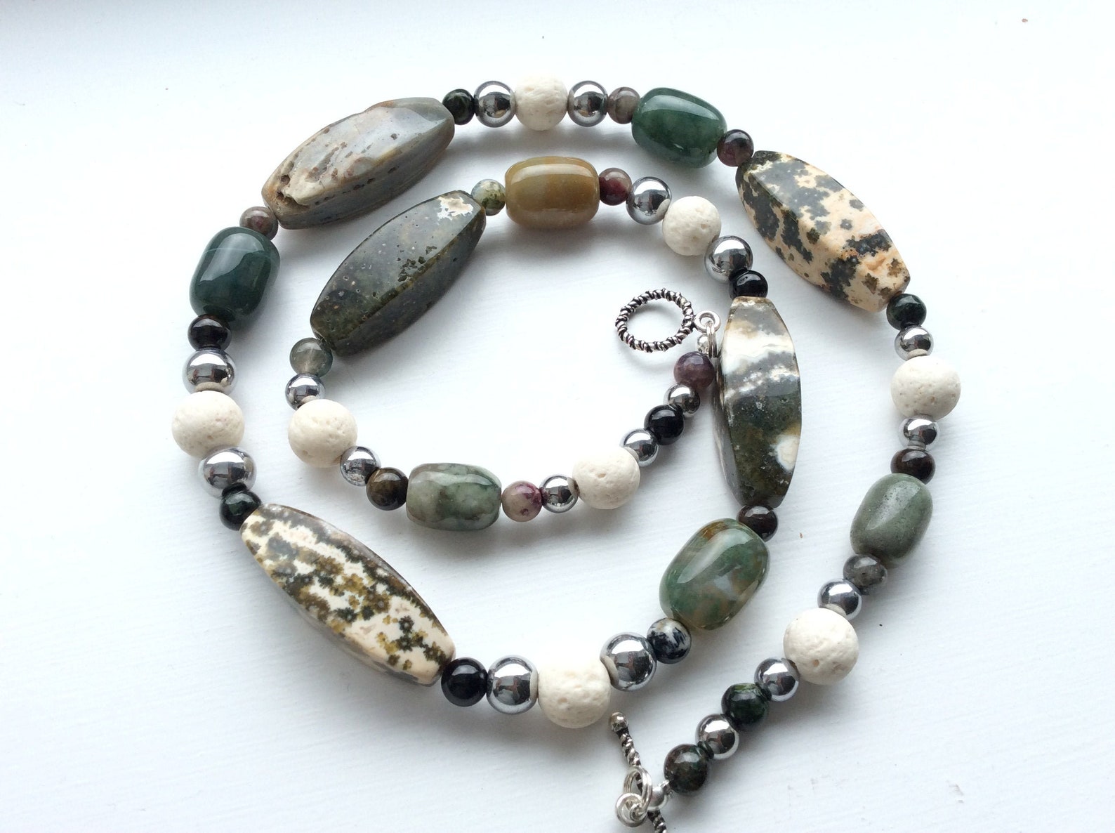 Chunky Ocean Jasper Agate White Lava Tourmaline and - Etsy Sweden