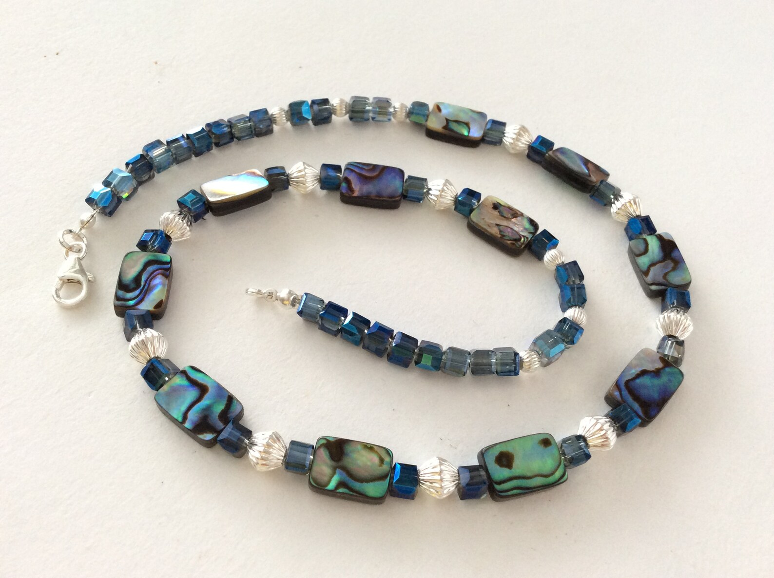 Paua Shell Crystal and Sterling Silver Bead Necklace - Etsy