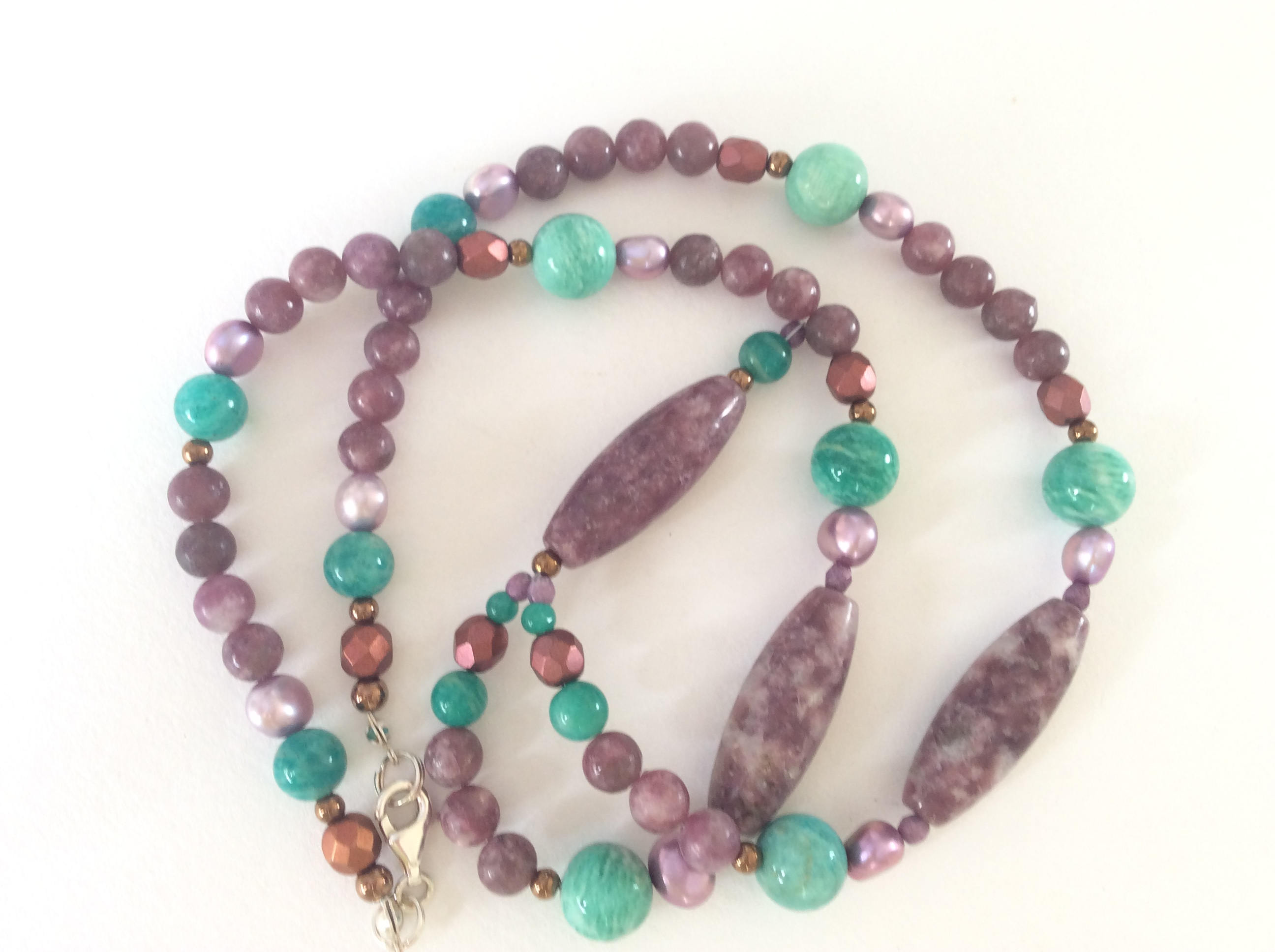 Lilac Lepidolite and Turquoise Amazonite Y Gem Necklace | Etsy