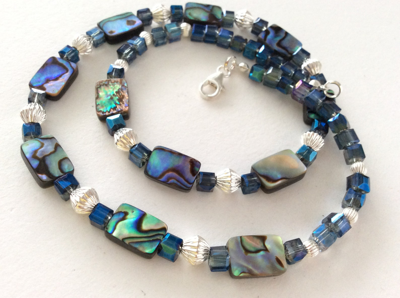 Paua Shell Crystal and Sterling Silver Bead Necklace - Etsy