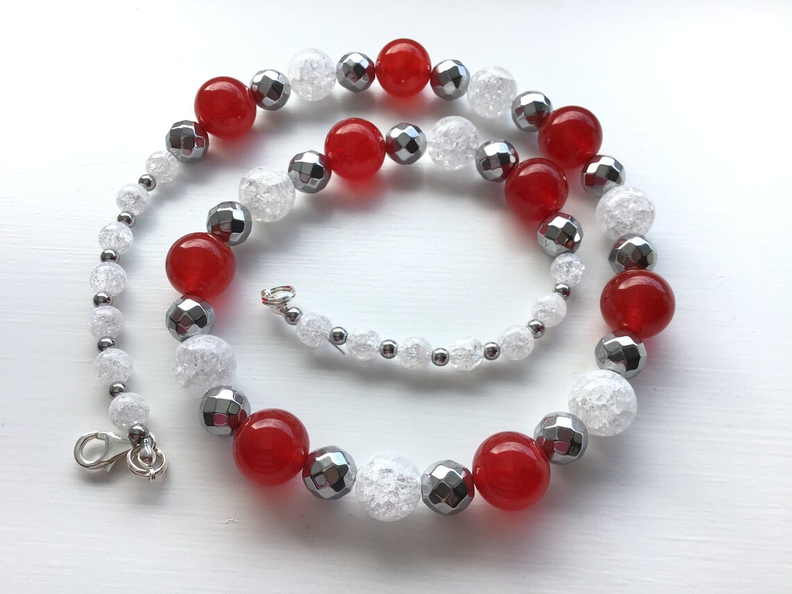 Snow Quartz Red Chalcedony and Silver Hematite Gem Bead - Etsy Sweden