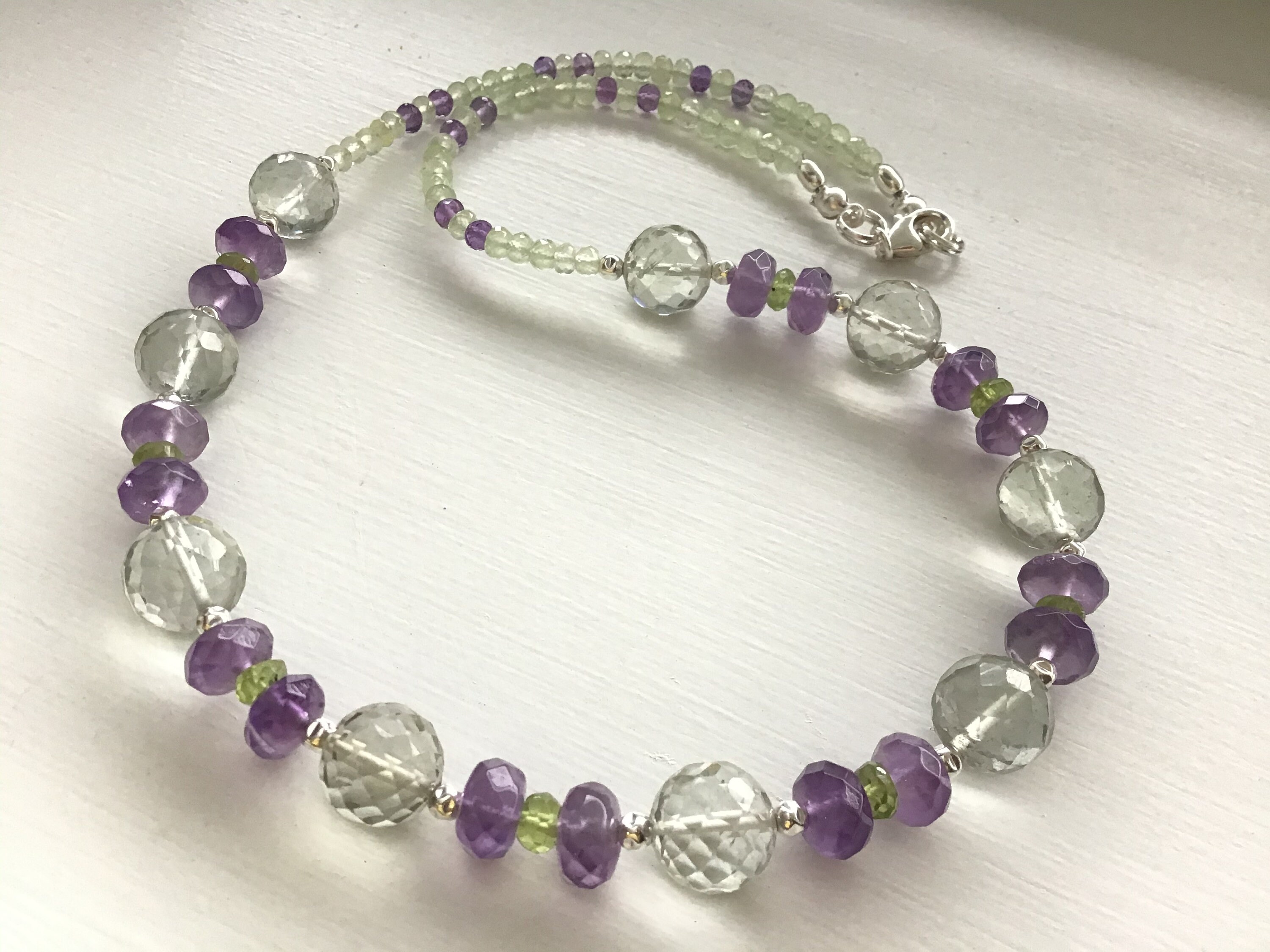 Prasiolite, Purple Amethyst, Peridot, and Prehnite Gem Bead Choker ...
