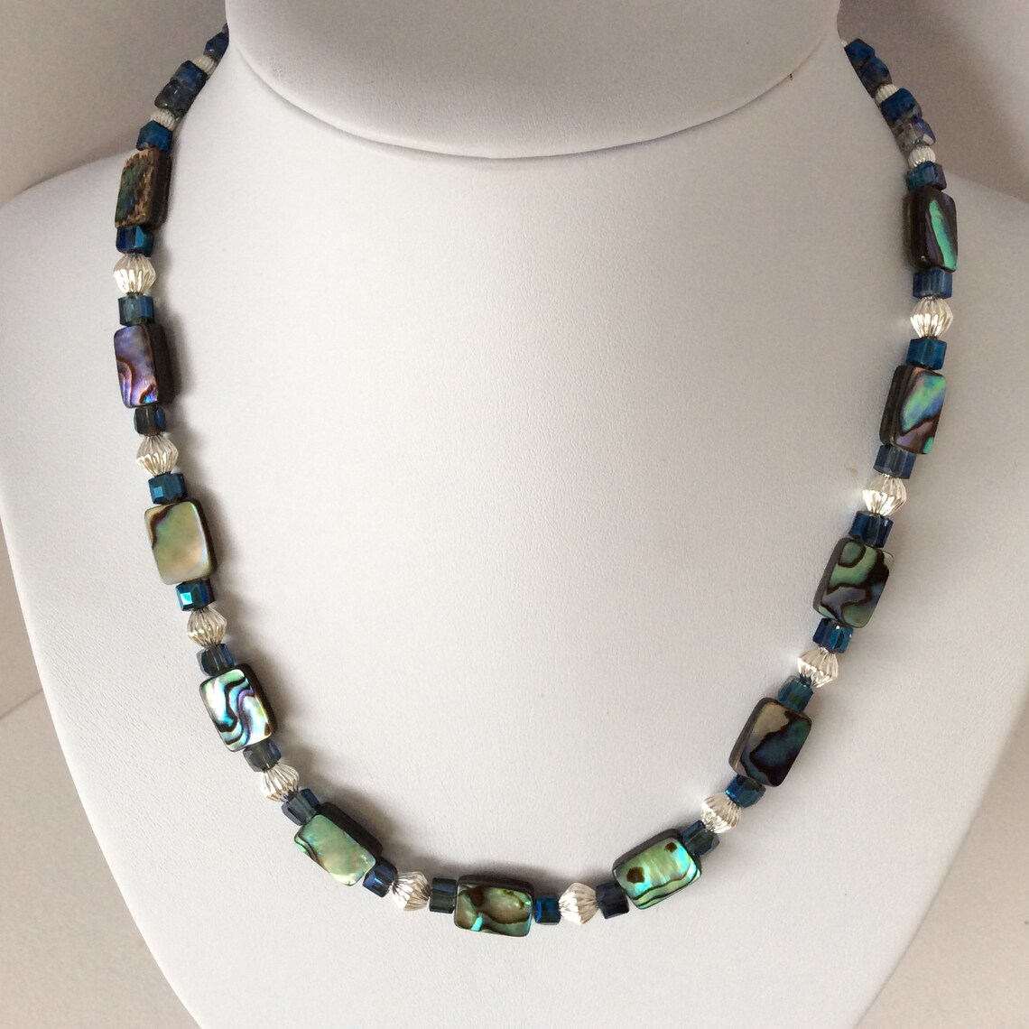 Paua Shell Crystal and Sterling Silver Bead Necklace - Etsy