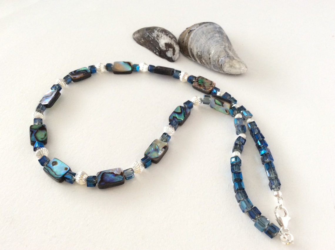 Paua Shell Crystal and Sterling Silver Bead Necklace - Etsy