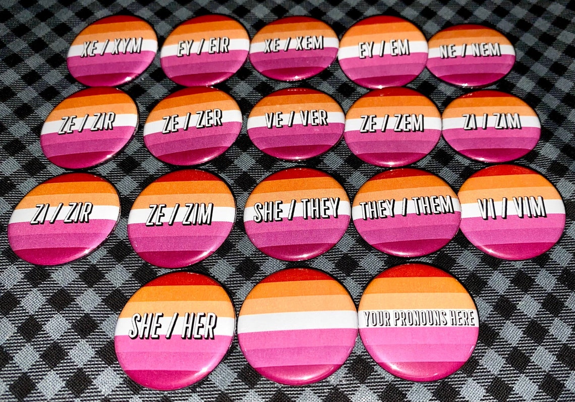 Lesbian Pride Flag And Pronoun 1 25 Button She They Etsy