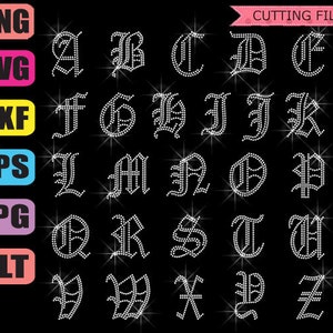 Old English Font Rhinestone Letters Template Transfer - SVG and DXF ...