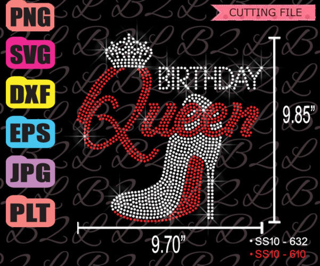 Birthday Queen High Heel Shoes Rhinestone Template Bling Transfer ...