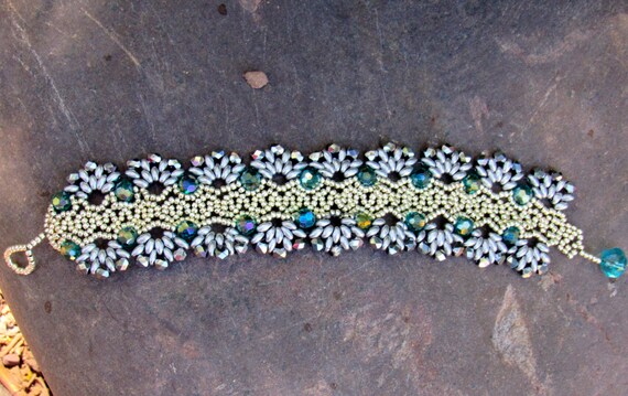 Beautiful Beaded Cuff Bracelet With Superduos and Crystals | Etsy