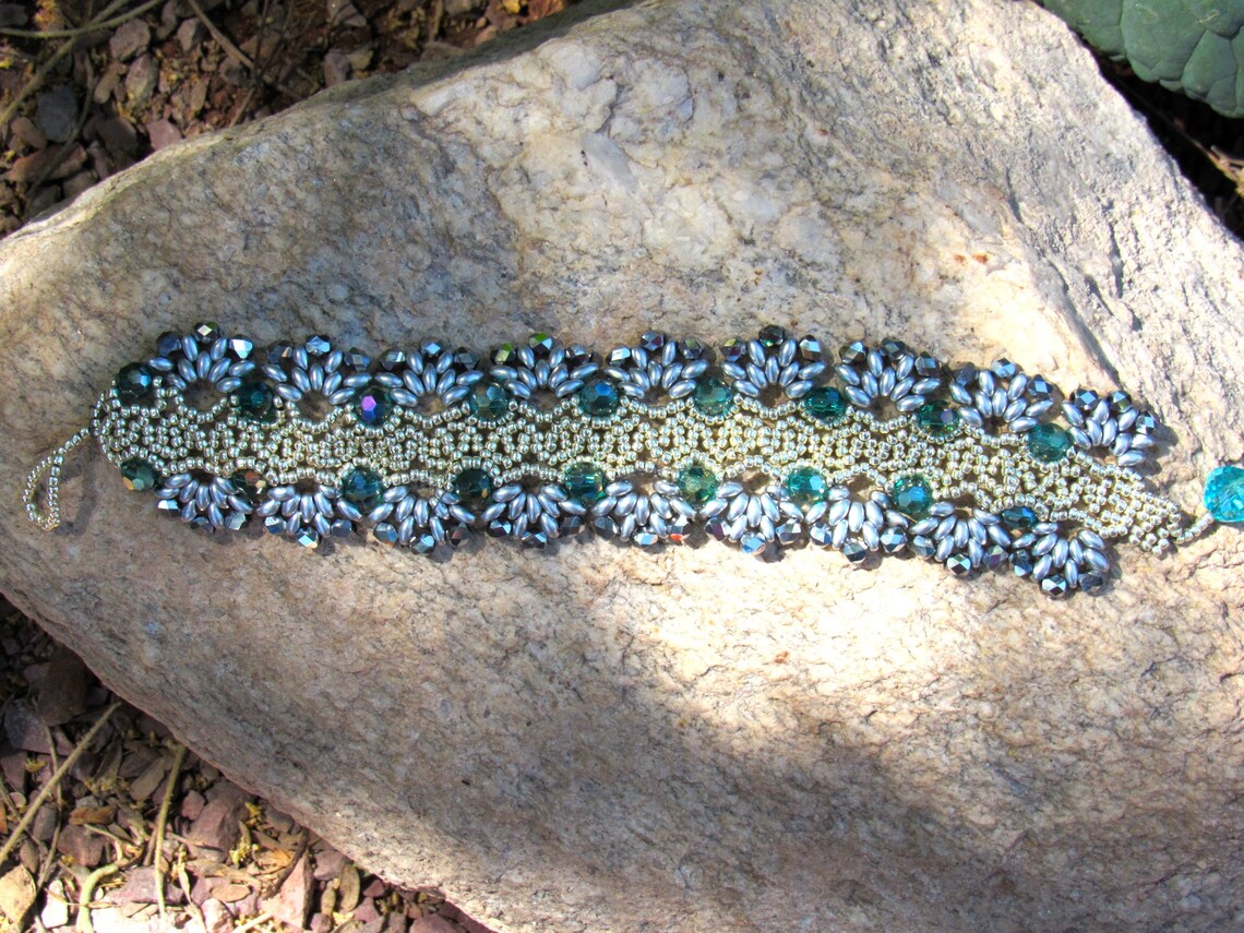 Beautiful Beaded Cuff Bracelet With Superduos and Crystals - Etsy