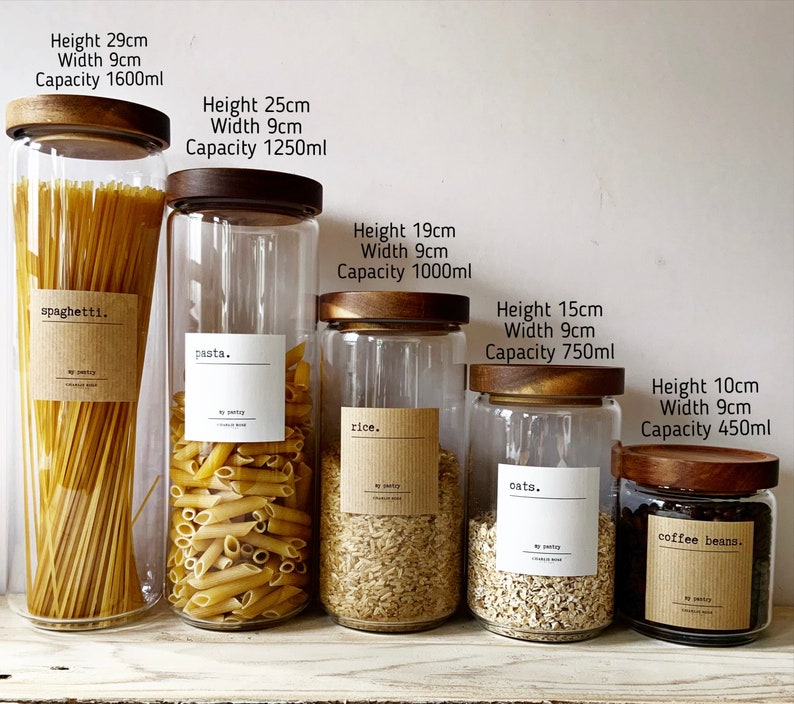 Spaghetti Jar. Storage Jars & Labels. Glass Jars With Acacia - Etsy UK