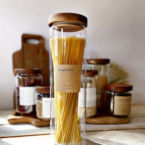 Spaghetti Jar. Storage Jars & Labels. Glass Jars With Acacia Wood Lid ...