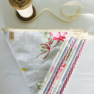 Fabric Bunting, Rose & Blue, Floral, Handmade, Banner, Cottage, Wedding ...