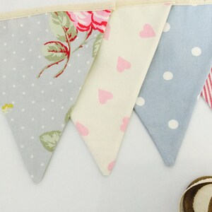 Fabric Bunting, Rose & Blue, Floral, Handmade, Banner, Cottage, Wedding ...