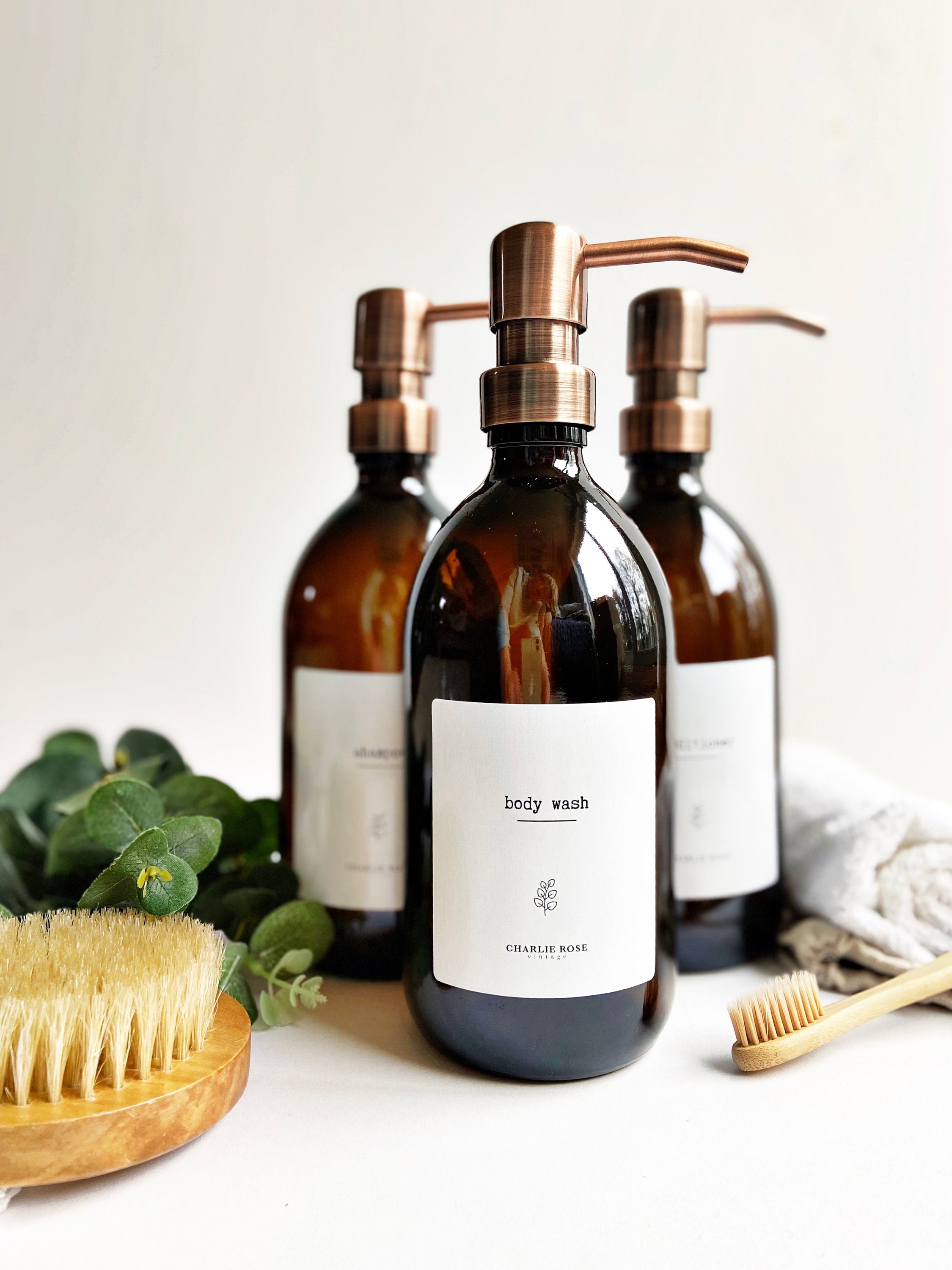 500ml Amber Glass Refillable Bottle: Shampoo, Conditioner, Body Wash ...