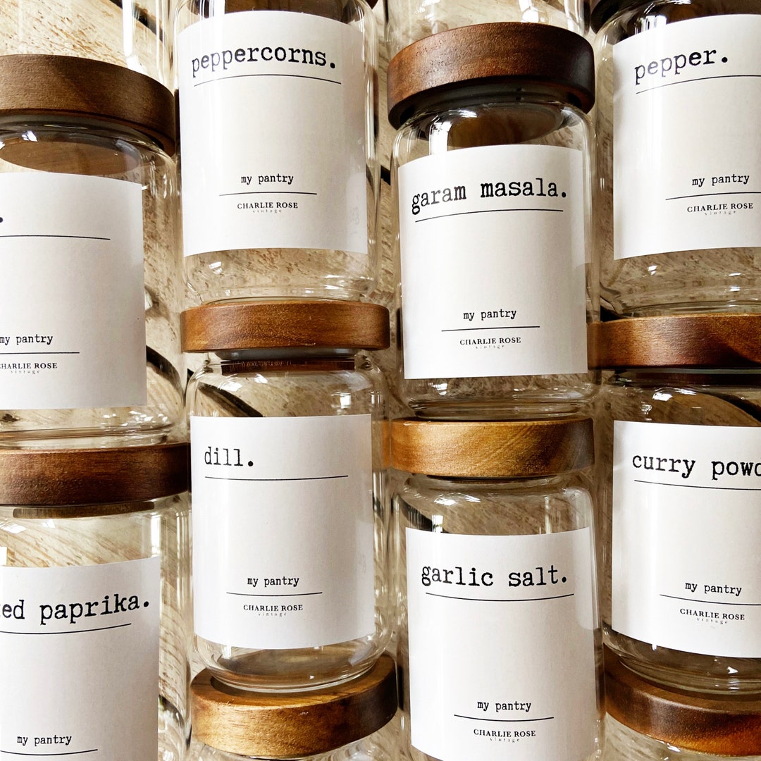 Glass Spice Jars With Acacia Wood Lid: Labelled Pantry Storage - Etsy UK