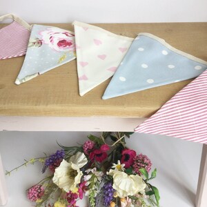 Fabric Bunting, Rose & Blue, Floral, Handmade, Banner, Cottage, Wedding ...
