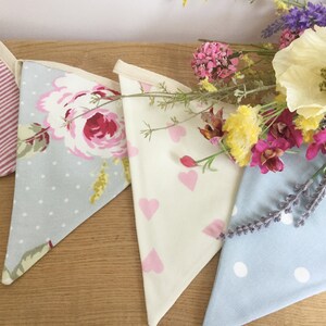 Fabric Bunting, Rose & Blue, Floral, Handmade, Banner, Cottage, Wedding ...