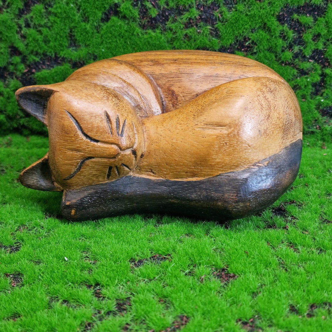Cute Laying Siamese Cat,living Room Cottage Wooden Ornament Sleeping ...