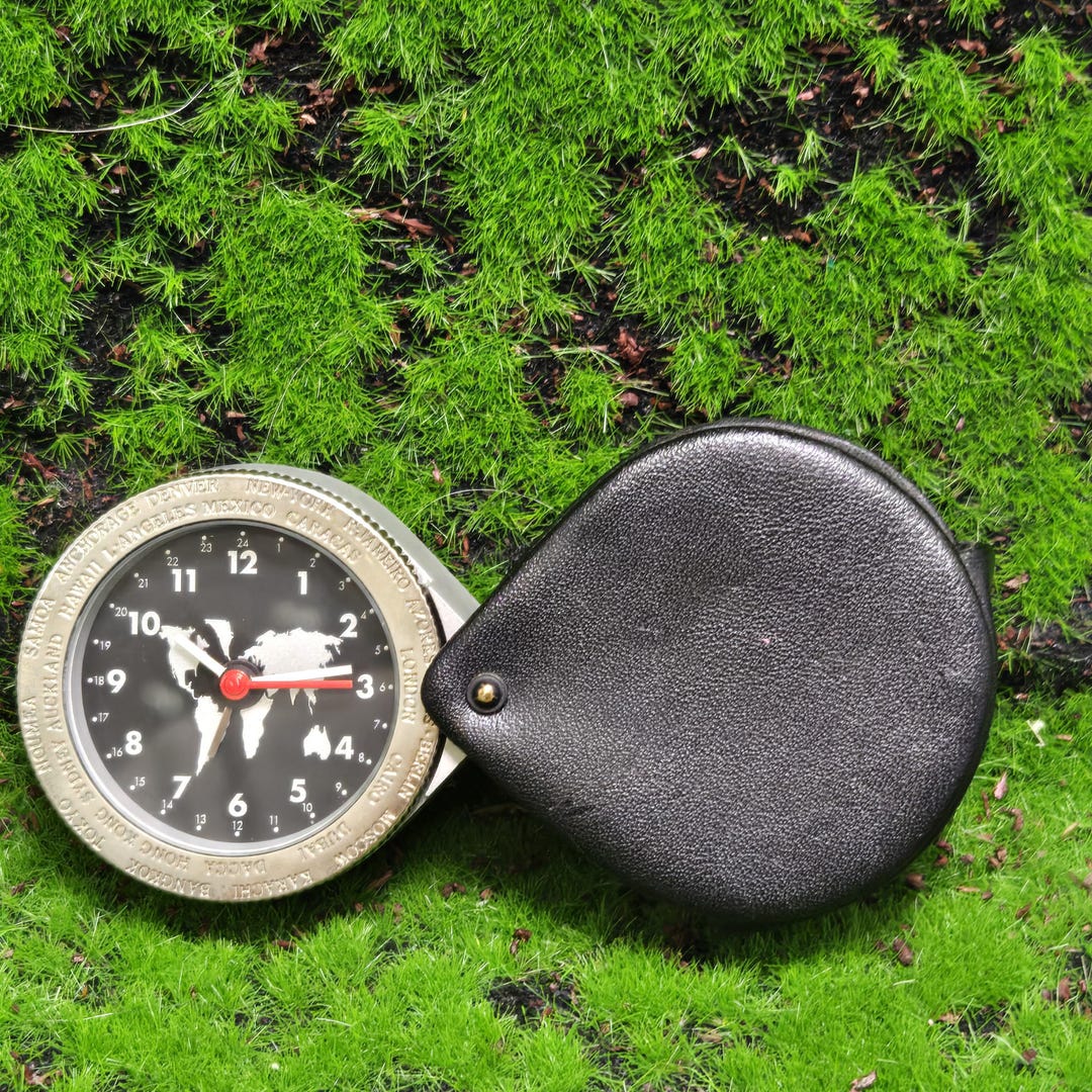 Mini Travel Alarm Clock W/black Swivel-back in Black Leather Case - Etsy