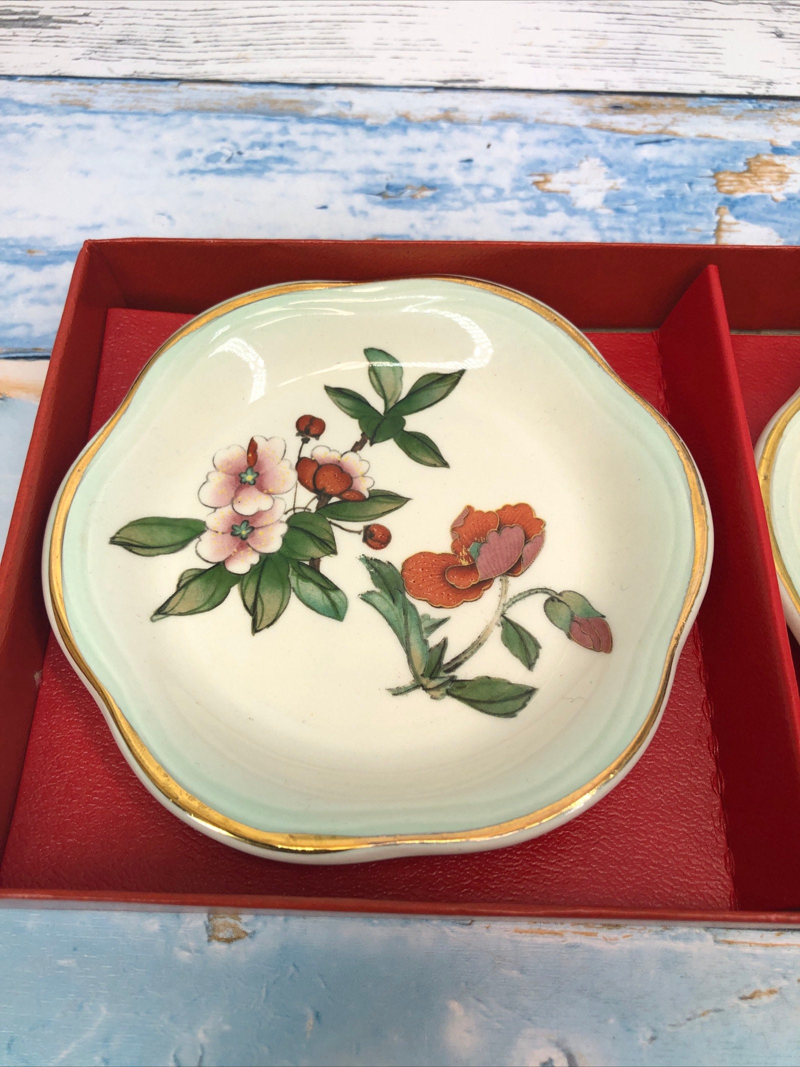 Royal Worcester Spode's Palissy Royal Collection Twin Jade Trays boxed ...