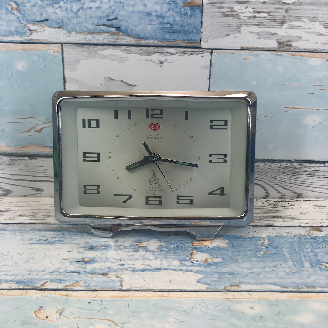 Vintage Mid Century Five Rams Square Wind up Alarm Clock Working Pre ...