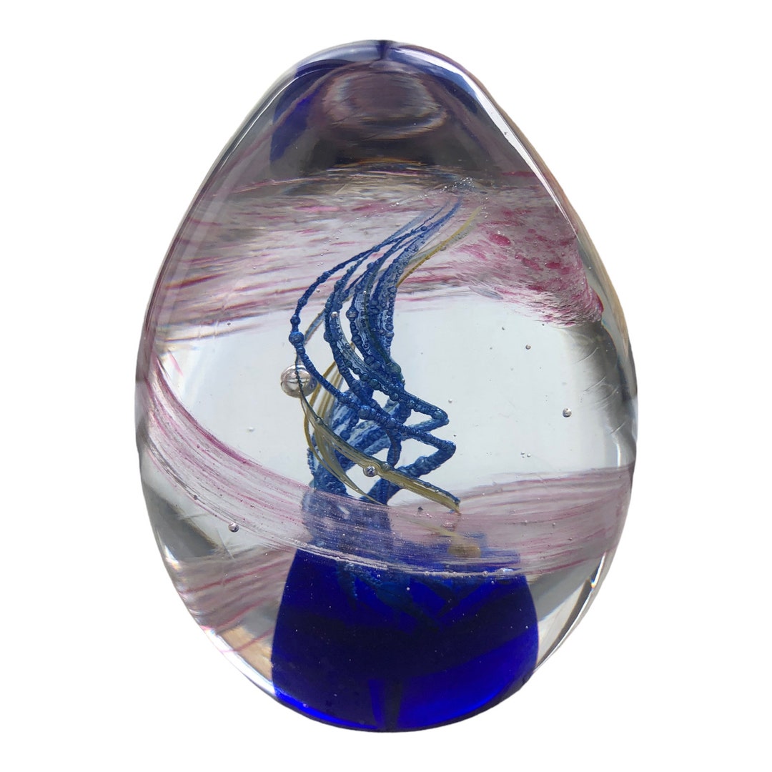 Egg Shape Decorative Glass Paperweight Bubbles Swirl Sand Pink Purple 9 ...