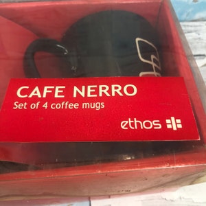 Ethos Caffe Cafe Nerro Mugs X4 NIB Coffee Tea Mugs Black White Red ...