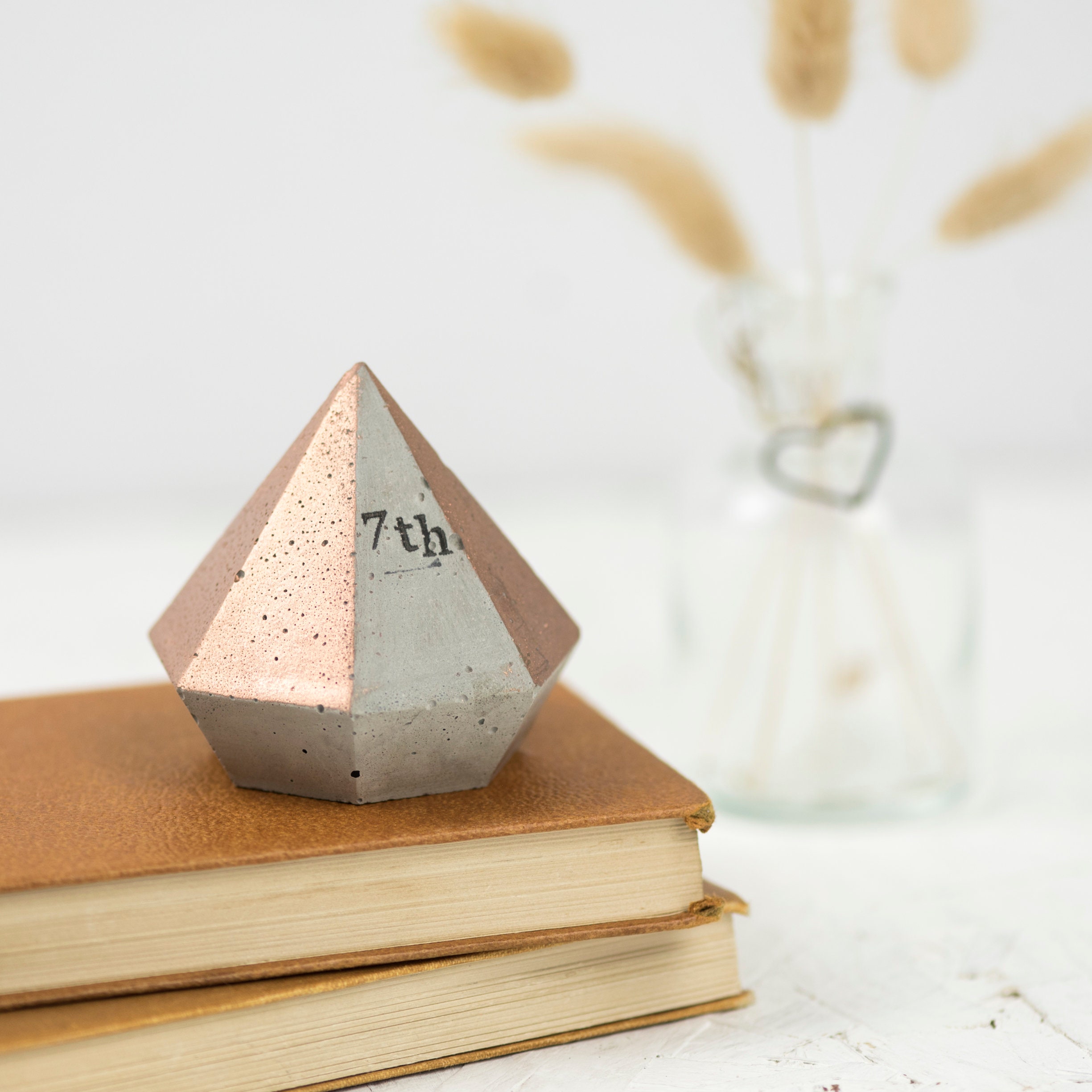 Personalised Concrete Diamond Copper Paperweight 7th | Etsy