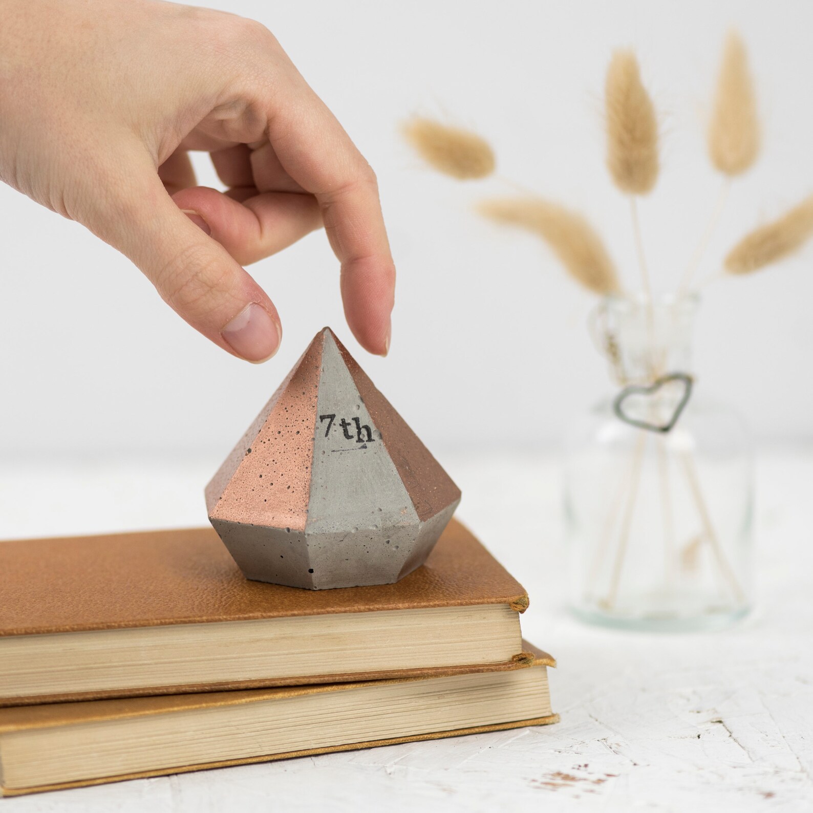 Personalised Concrete Diamond Copper Paperweight 7th | Etsy